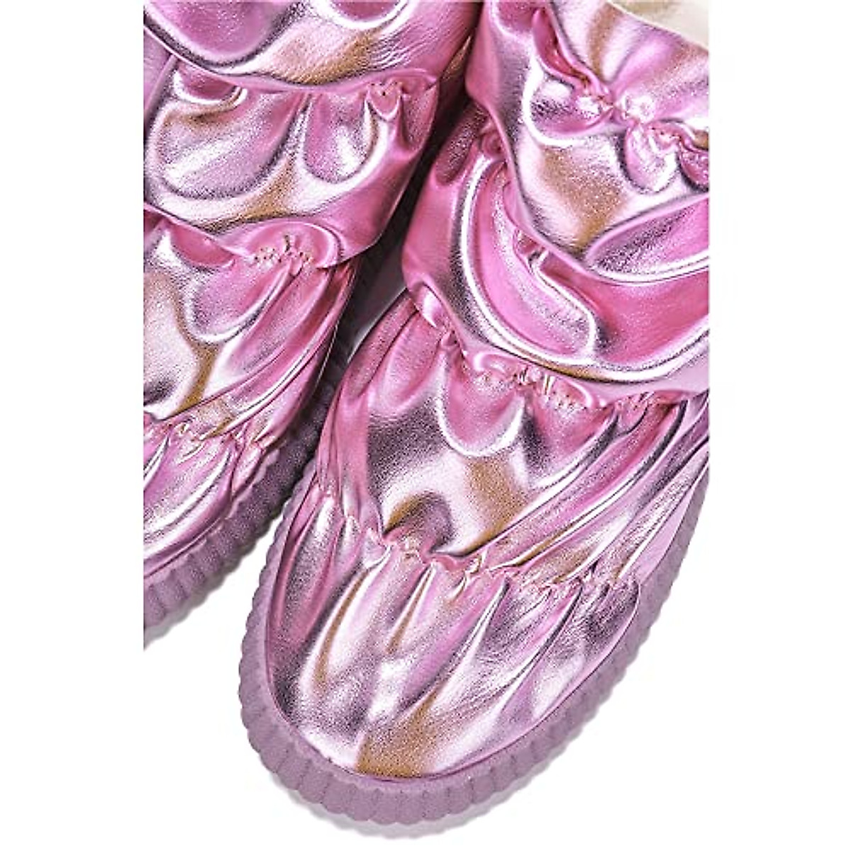 Cape Robbin Brixton Metallic Ruched Fur Snow Boots for Women, Lined Slide On Women's Ankle Outdoor Boots - Pink Size 10