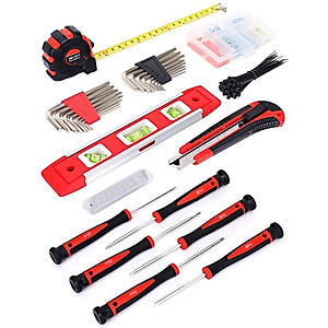 FASTPRO 215-Piece Home Repairing Tool Set with 12-Inch Wide Mouth Open Storage Bag,Household Hand Tool Kit,Red