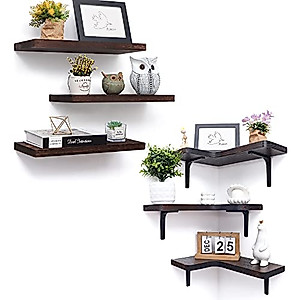 Marsmiles Natural Wood Floating Shelves, Rustic Brown
