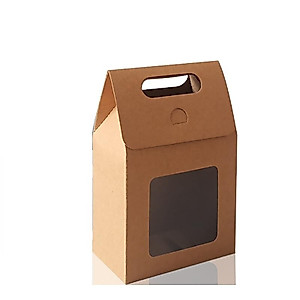 MODADA Gift Bags 12/24/48pcs Kraft Paper Portable Gift Bags Wedding Packing Bags with Clear PVC Window Seal Boxes for Business (Color : Kraft, Size : 12PCS_15.8X8.8X26.5CM)