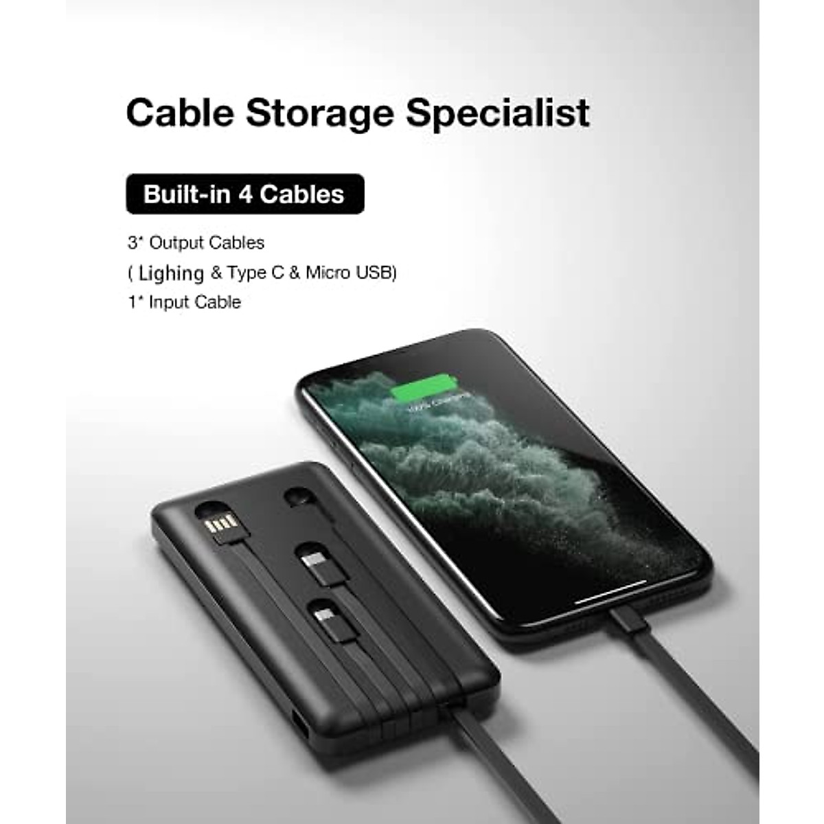 Portable Charger,SANAG 10000mAh Power Bank Built-in USB C/Micro USB Cables,LCD Display Ultra Slim Fast Charging External Phone Battery Pack Compatible with iPhone iPad Samsung Pixel and More