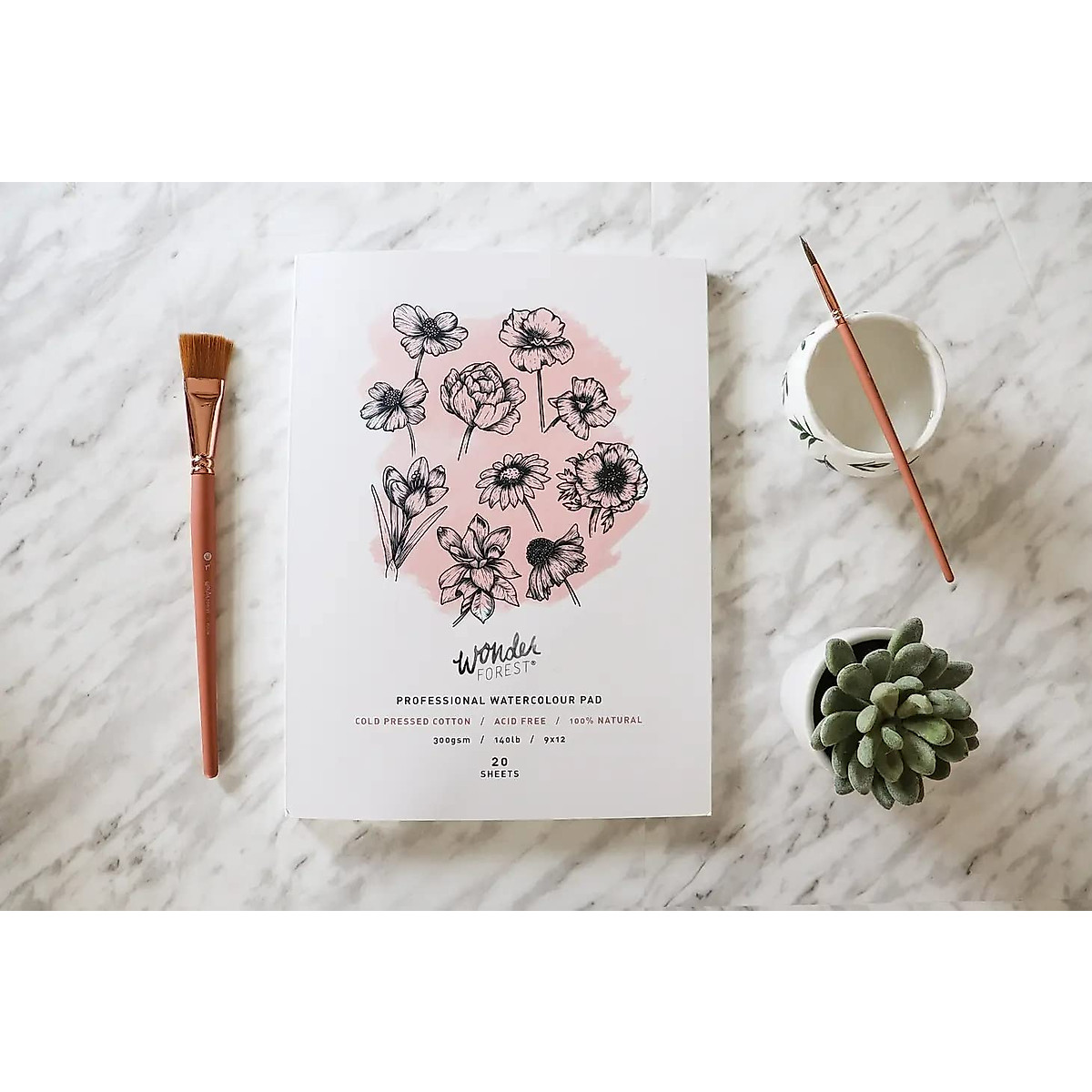 Wonder Forest Professional Watercolour Pad - Cold Pressed 9x12 Cotton Paper 20 Sheets