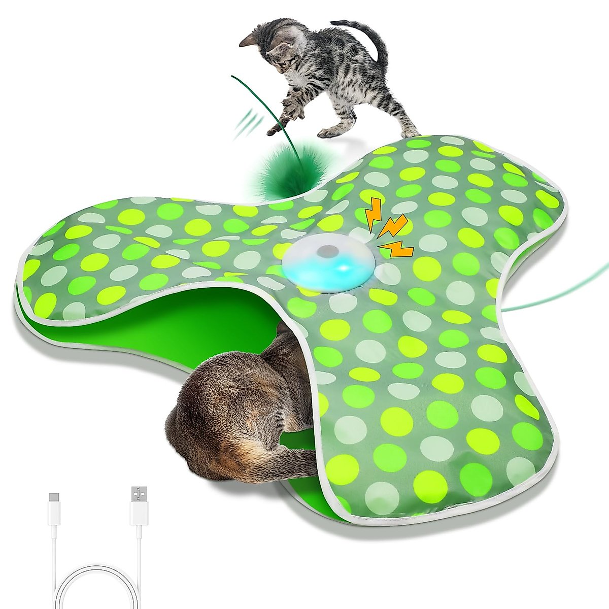 Sofolor Interactive Cat Toy, Automatic Cat Toys for Indoor Cats, Hide and Seek Cat Toy with Motion Activated, Moving Feather, Chirping, USB Rechargeable