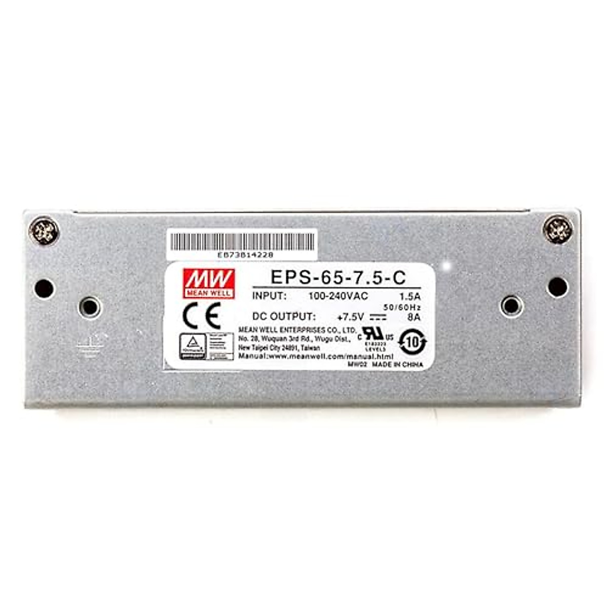 TorqCali EPS-65-7.5-C 65W Single Output Switching Power Supply 7.5V 8.68A, 84% Efficiency, Universal AC Input, Enclosed Type, for Robotics, Automation, and Industrial Applications