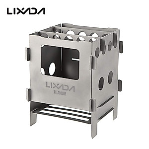 Lixada Stainless Steel/Titanium Wood Stove Camping Stove, Portable Cooking Stove With Storage Bag, For Outdoor Camping, Hiking, Picnic, BBQ etc, 8.2 * 8.1 * 11.6 cm (Titanium)