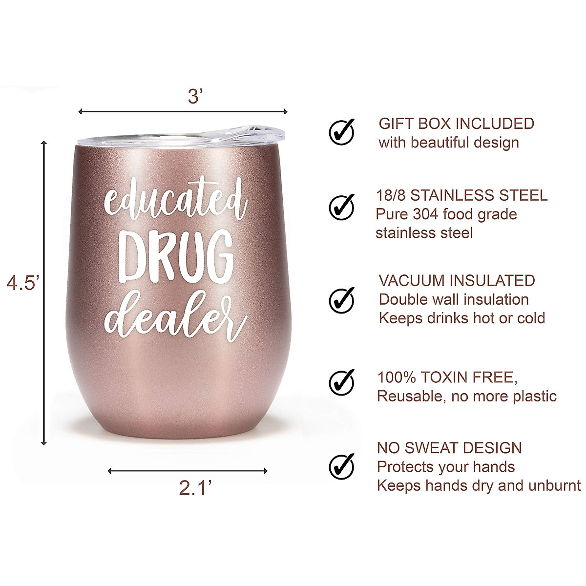 Pharmacist Gifts For Women - 12oz Pharmacy Tech Wine Glass Tumbler Cup- Funny Pharmacy Student Graduation Gift -Pharm School Acceptance Coffee Mug for her
