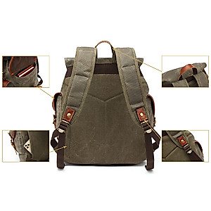 Waxed Canvas Leather Backpack for Men, Military Tactical Shoulder Rucksack for Travel School Bag (M85_Grey)