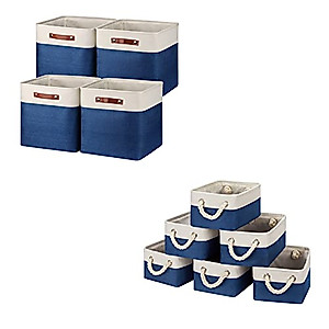 Temary Storage Baskets for Cube Organizer 10Pack Fabric Basket with Handles for Organizing Cube Storage Bins Storage Basket Shelf Baskets for Home Office Closet (White&Blue)