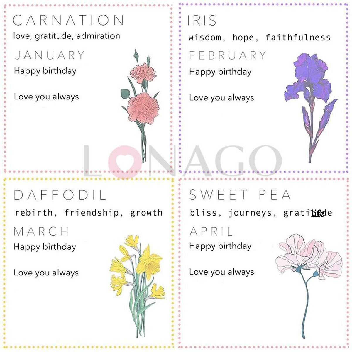 LONAGO Birth Flower Ring Personalized Name Ring Custom Name Stacking Ring Engrave Names Initial Ring for Women