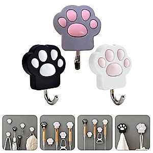 Hemoton 3Pcs Decorative Wall Hook Cat Paw Hooks Punch Free Self- Adhesive Hanger for Bedroom Kitchen Bedroom Purse Coat Towel Tool Hanging