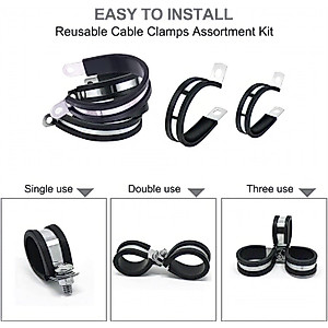 56PCS Large Cable Clamps Assortment Kit,304Stainless Steel Rubber Coated Cushioned Insulated Cable Clamps,Automotive Wire Clamps, Loop Pipe Clamps in 7 Sizes—3/4" 7/8" 1" 1-1/4" 1-1/2" 1-3/4" 2"