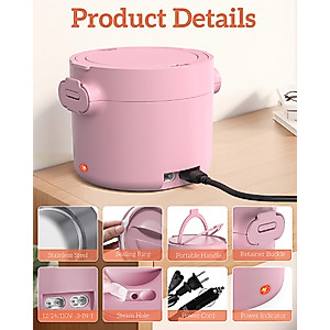 CDBEEE Electric Lunch Box for Adults,33 oz Lunch Warmer 100W Heated Lunch Box 12/24/110V Leak-proof,Portable Food Warmer for Work,Travel, home,Office,On-the-Go,Lonchera Eléctrica Portátil (Pink)