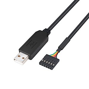 DTech USB to TTL Serial 5V Adapter Cable with FTDI FT232RL Chip 6 Pin 0.1 inch Pitch Female Socket Header UART IC Windows 11 10 8 7 Linux MAC OS (6ft, Black)