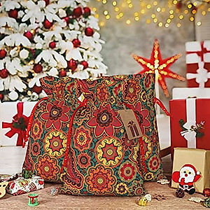 Drawstrings Christmas Gift Bags Retro-Colored-Paisley-Ornament Presents Wrapping Bags Xmas Gift Wrapping Sacks Pouches Medium