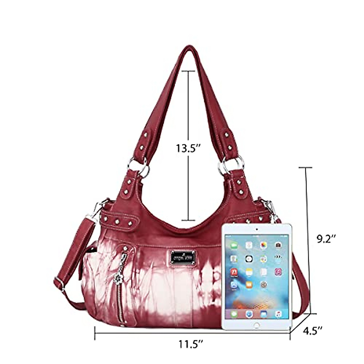 Women Handbags Shoulder Bags Washed Leather Satchel Tote Bag Mutipocket Purse (AK19244-3Z#13-PINK)