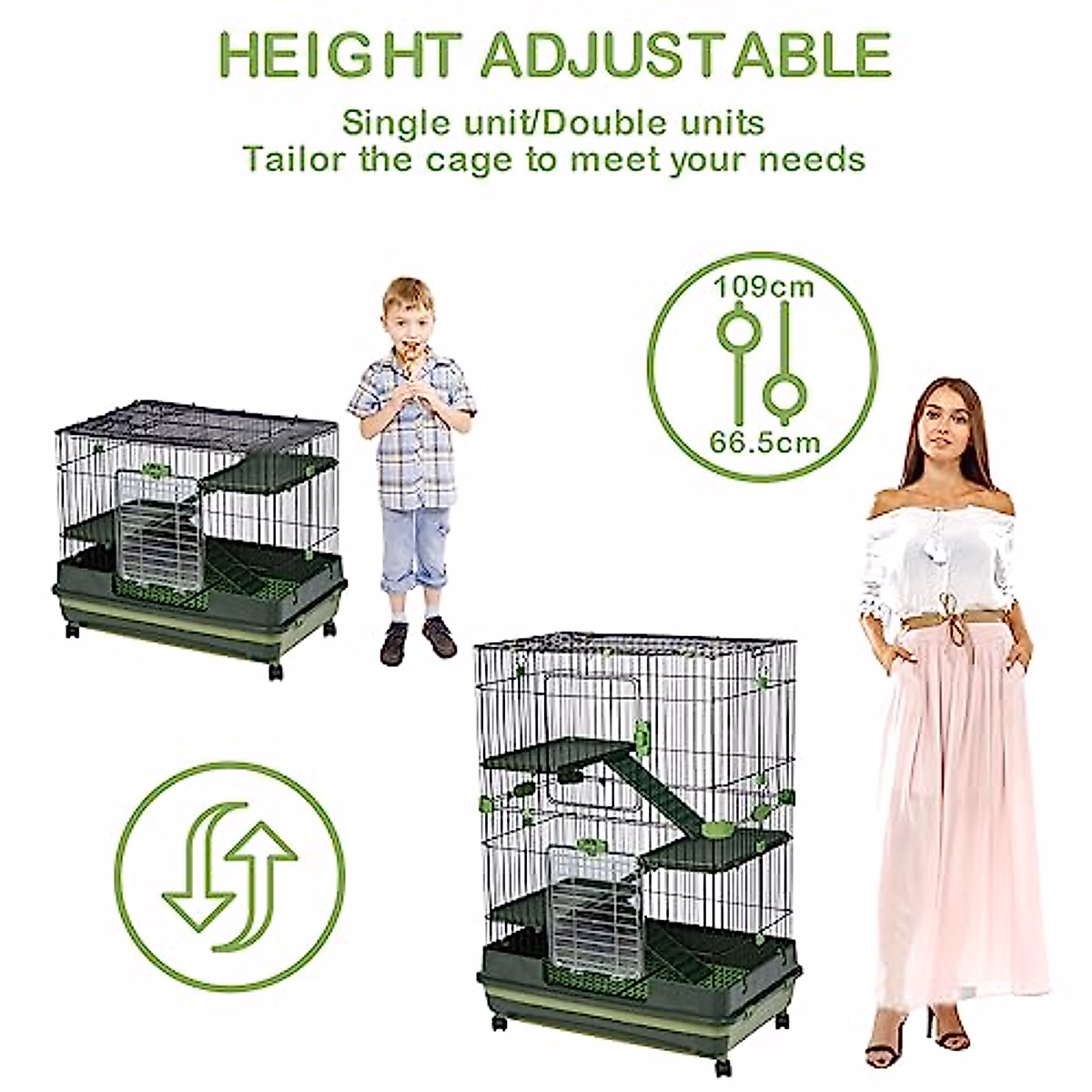 Yone jx je 4-Level Small Animal Cage Hutch with Wheels, Removable Tray, Platform and Ramp for Rabbit Bunny, Chinchillas, Ferret, Hedgehog & Gerbils (Green)