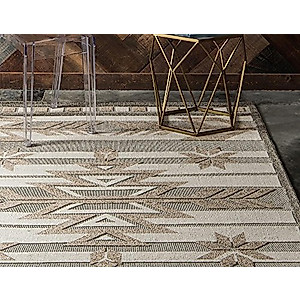 Unique Loom Outdoor Modern Collection Area Rug - Albuquerque (5' x 8' Rectangle, Beige/ Brown)