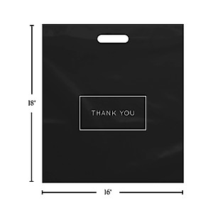 Purple Q Crafts Large Plastic Shopping Bags with Thank You Logo 16" x 18" Boutique Bags with Handles 100 Pack for Merchandise, Gifts, Trade Shows and More