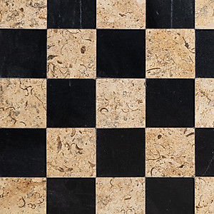 Handmade Marble Chess Set -15x15 Inches- Full Handcrafted Chess Board and Pieces -Fossil Black