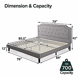 ZINUS Kellen Upholstered Scalloped Platform Bed Frame, Mattress Foundation, Wood Slat Support, No Box Spring Needed, Easy Assembly, King