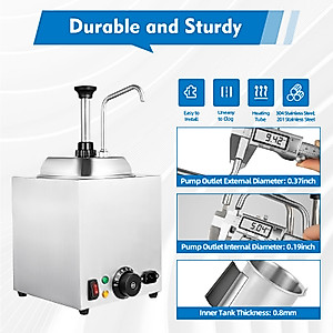 Cheese Warmer with Pump, 2.6Qt Nacho Cheese Warmer, 650W Hot Fudge Warmer with Pump 30-110℃ Temp Adjustable, Stainless Steel Hot Cheese Dispenser for Salad Jam Seasoning Sauce