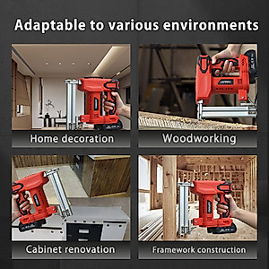 Cordless Nail Gun Battery Powered Brad Nailer, 2-in-1 Nail/Staple Gun, Electric Nail Gun,Brad Nailer Cordless, 2×2.0Ah Batteries,for Upholstery, Woodworking and Carpentry RED