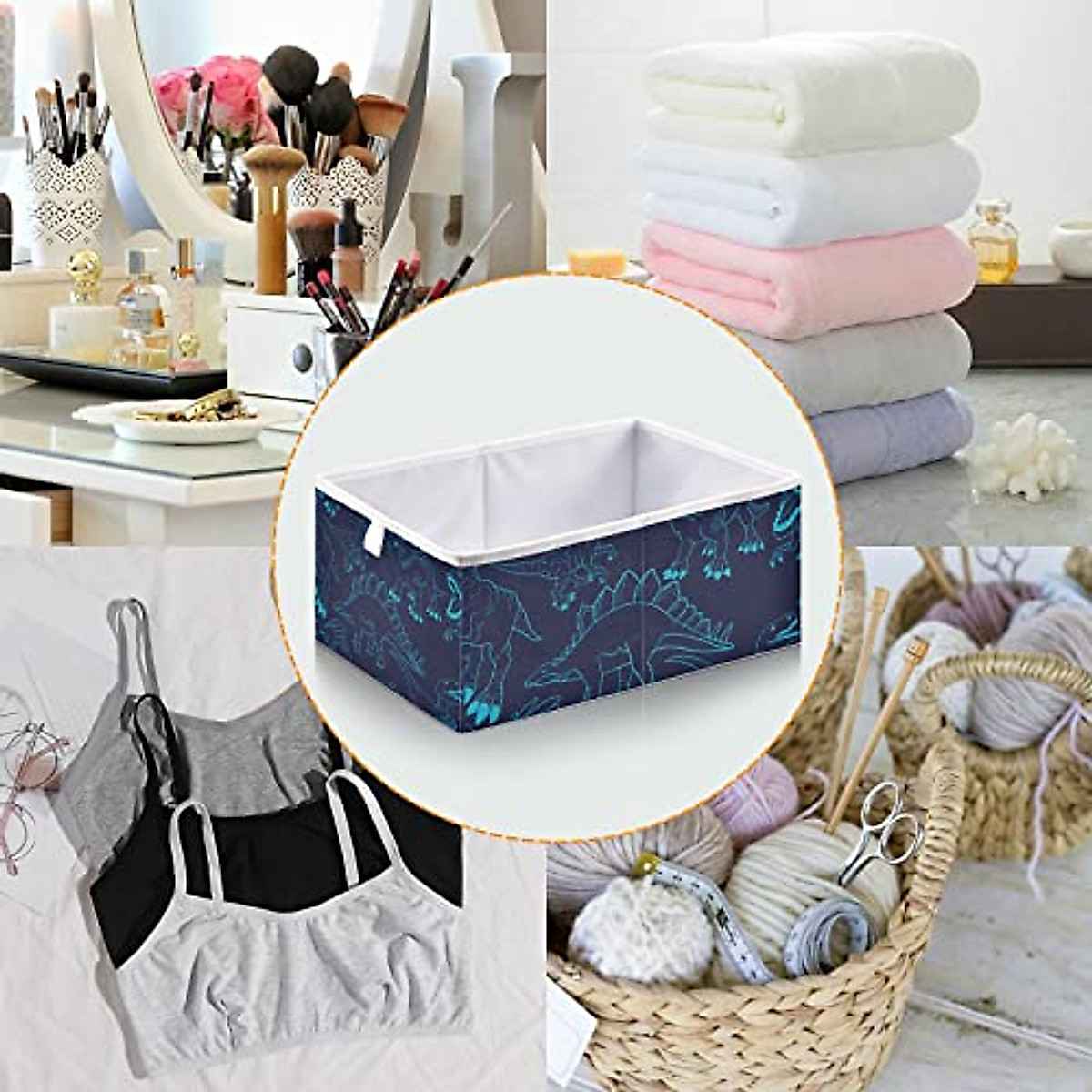 Open Home Storage Bins Foldable Cube Organizers Dino Pattern Closet Storage Bins for stairsteps