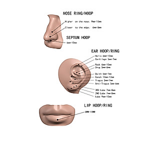 outerunner Hypoallergenic Nose Ring Hoop 2 Piece Gitanium Surgical Steel Nose Hoop 20G 18G 16G 14G (6mm-14mm) Perforated Ring Nasal Cavity Cartilage Spiral Tragus Rook Body Piercing Ring