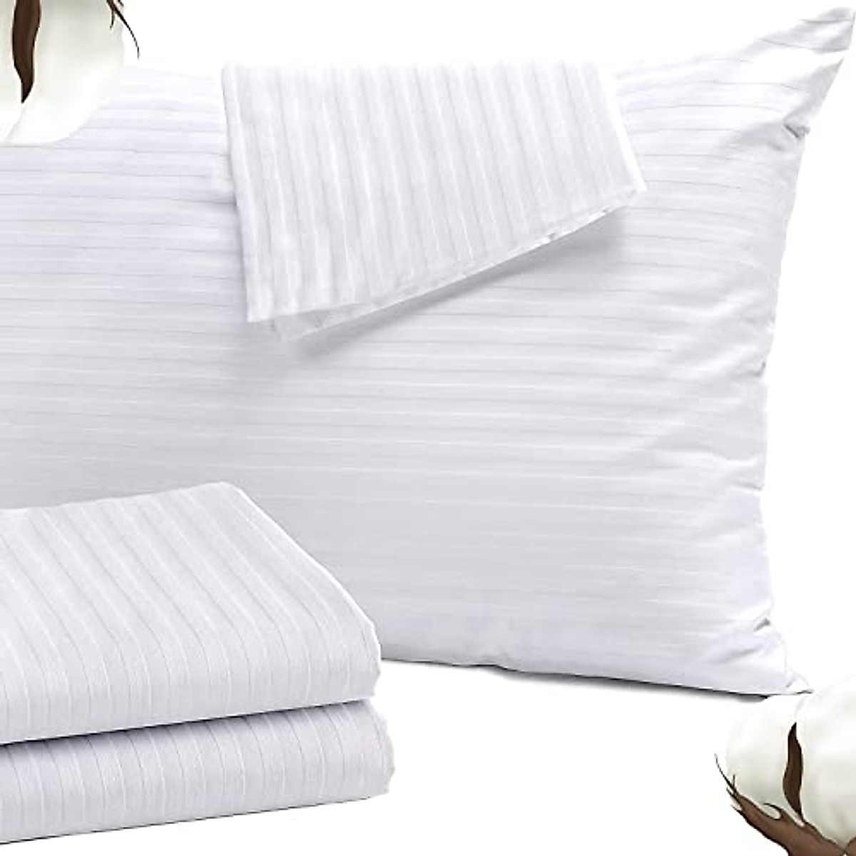 Toddler Travel Pillowcase 12x16 Inch White Striped Zipper Closer Pillow case Set of 2 PC Travel Pillow Cover 500 Thread Count 100% Soft Egyptian Cotton Decorative Travel Pillow Cover