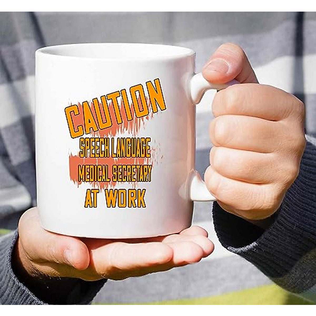 Humorous Gift for Speech Language Medical Secretaries, Perfect for Halloween, Birthday or Christmas - Caution Speech Language Medical Secretary At Work Funny Quote on 11 Oz White Ceramic Coffee Mug