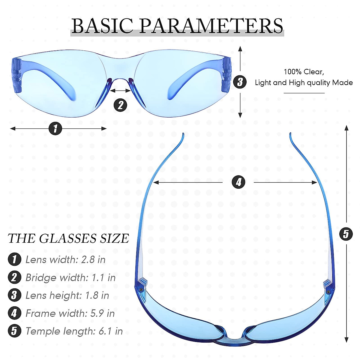 Yunsailing 48 Pairs Clear Safety Glasses Bulk, Safety Goggles Anti Fog Eye Protection Glasses, Scratch and Impact Resistant Protective Eyewear for Men Women Work Construction Shooting Laboratory, Blue