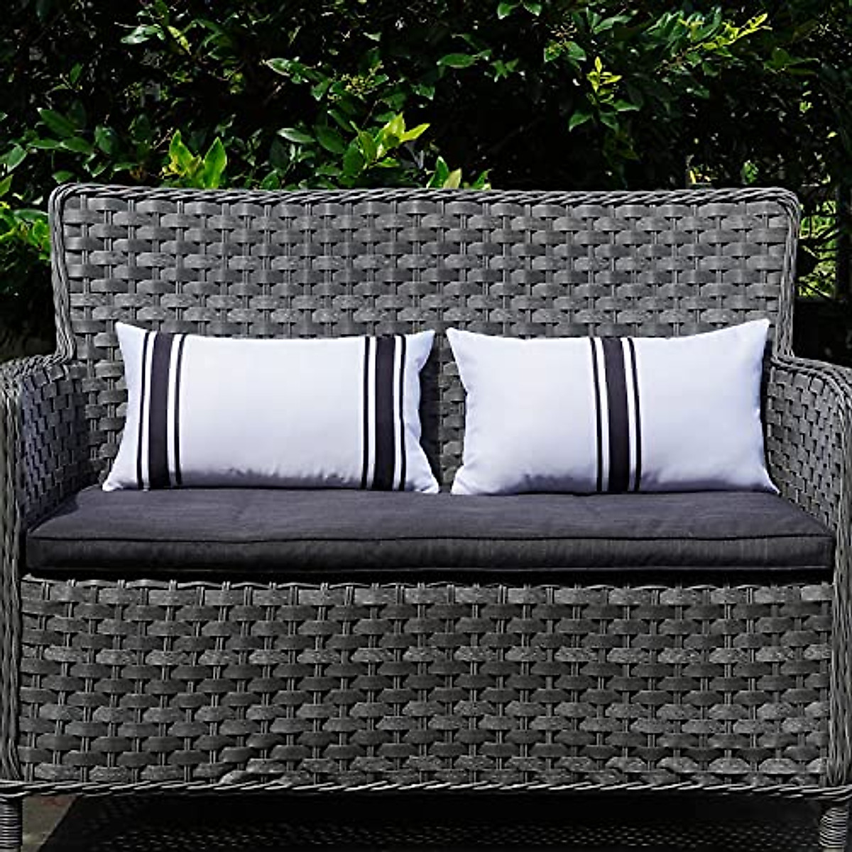 ONWAY Outdoor Pillow Covers 12X20 Waterproof Set of 2 Lumbar Throw Cushion Cover White and Black Striped Outdoor Pillows for Patio Furniture