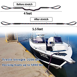 Botepon Boat Bungee Dock Lines, Boating Gifts for Men, Boat Accessories, Pontoon Accessories, Mooring Lines for Bass Boat, 4 Feet