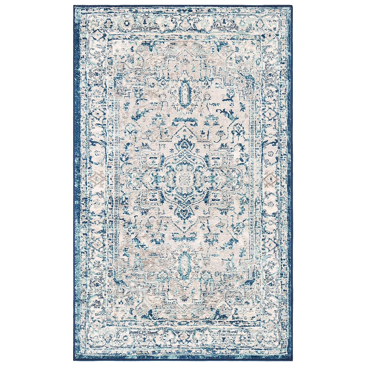 SAFAVIEH Brentwood Collection 3' x 5' Light Grey/Blue BNT851G Medallion Distressed Non-Shedding Living Room Bedroom Accent Rug