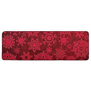 Libaoge Kitchen Mat Rug 1 PCS Christmas Snowflake Red Runner Rug Anti-Fatigue Comfort Memory Foam Standing Mat Non-Slip Floor Door Mat for Bathroom Bedroom 18x47in