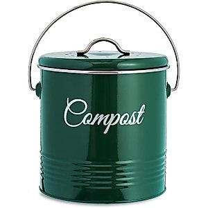 Innoteck Essentials Compost Bucket - 5 Litre Kitchen Composting Bucket - Charcoal Filters and Lid for Indoor Organic Food Waste Recycling - Metal Kitchen Compost Bin - Glossy Green
