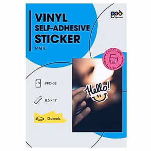 PPD Printable Vinyl Sticker Paper for Inkjet Printer, Matte Sticker Paper 8.5 x 11, Self-Adhesive Print Your Own Stickers at Home, Custom Photo, Waterproof & Tear Resistant, Instant Dry (10 Sheets)