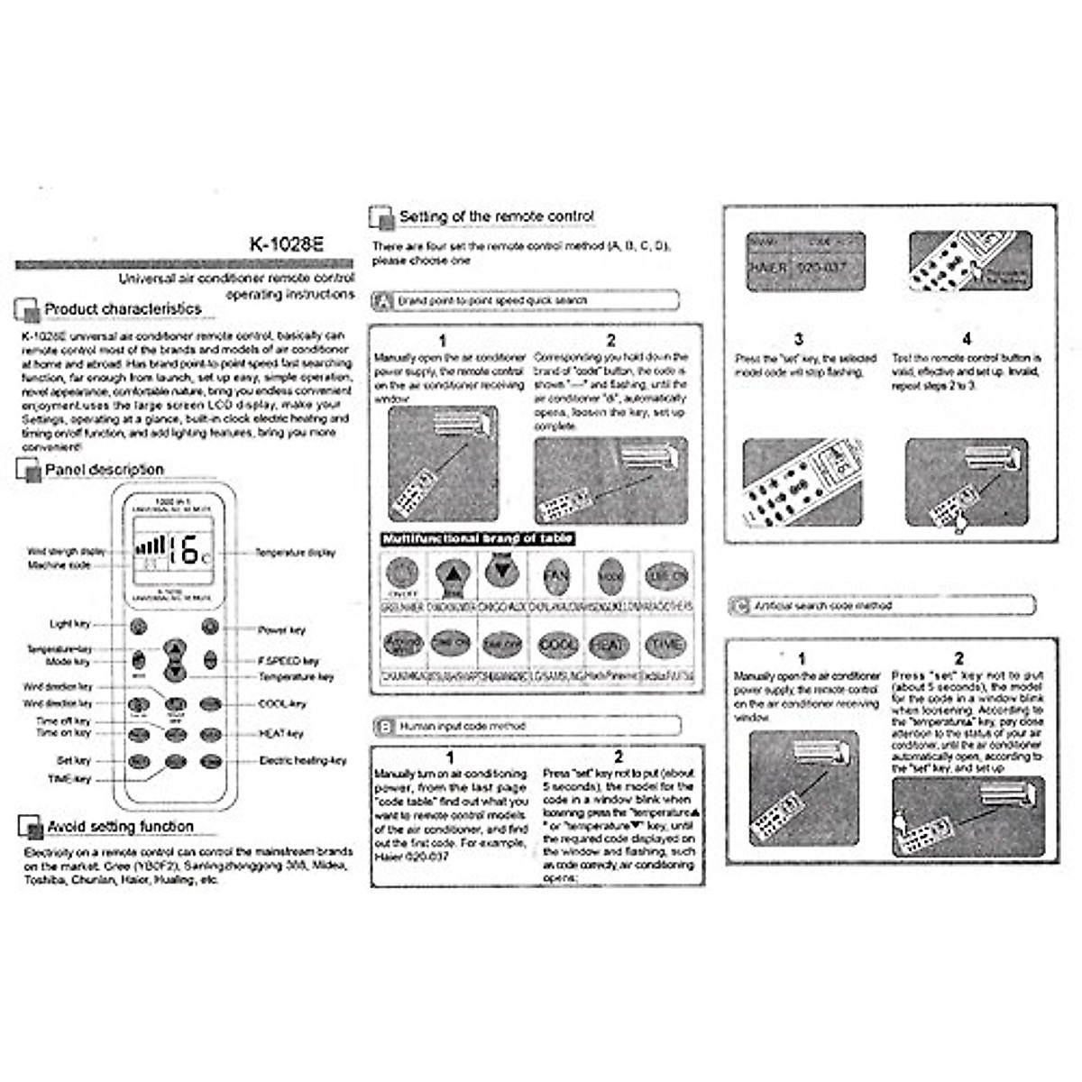 Universal Air Conditioner Remote Control LCD A/C Conditioning Controller 1000 in 1 for Mitsubishi Toshiba HITACHI FUJITSU Daewoo LG Sharp Samsung ELECTROLUX SANYO AUX GREE HAIER Huawei Air Condition
