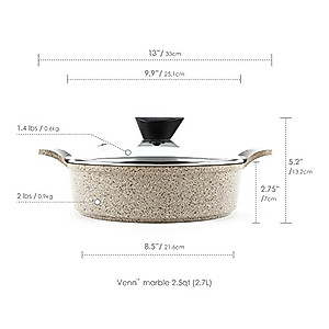 Neoflam Venn 2.5QT Ceramic NonstickLow Stockpot w/ Glass Lid, Marble