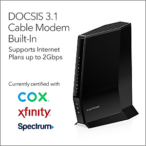 NETGEAR Nighthawk Cable Modem + WiFi 6 Router Combo with 90-day Armor Subscription (CAX30S) - Compatible with Major Cable Providers incl. Xfinity, Spectrum, Cox - AX2700 (Up to 2.7Gbps) - DOCSIS 3.1