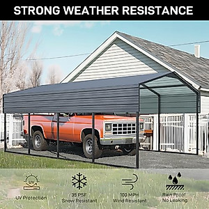 12x20 Ft Metal Carport, Heavy Duty Car Port with Galvanized Steel Roof, Outdoor Car Garage, Large Carport Canopy, Steel Car Shelter for Car, Boats and Truck, Charcoal Black