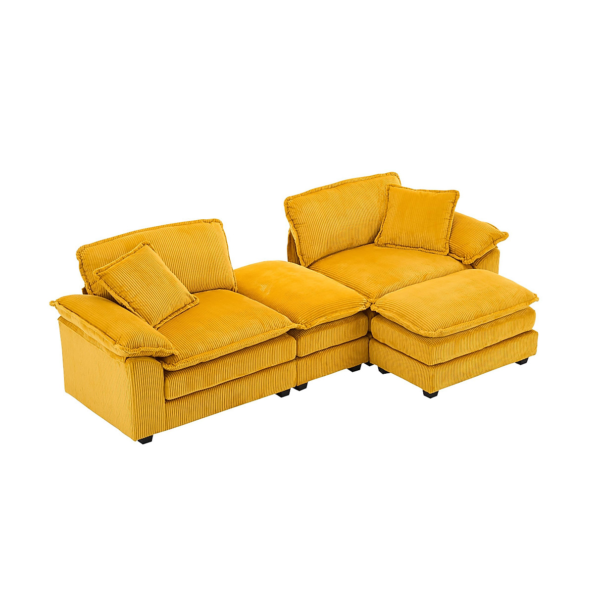 ERYE Oversized Loveseat Sectional Sofa Modern Deep Seat Reversible Chaises Couch with 2 Movable Ottomans and Pillows, Modular Corduroy Upholstered Sleeper Daybed for Living Room,Apartment,Office