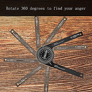 CRBKD Miter Saw Protractor, 7.28 Inch Aluminum Protractor Angle Finder with Laser-Engraved Scales 360 Degree Rotation Function, for Woodworking, Plumbers All Building Trades (Black), 18.5*6.5*1.1cm
