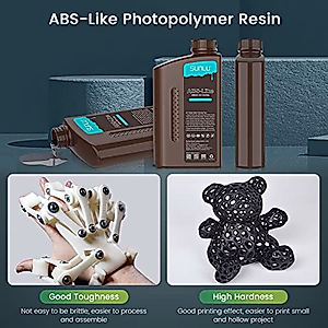 SUNLU 3D Printer Resin, 2000g ABS-Like High Toughness Resin for 4k/6k/8k LCD/DLP/SLA Resin 3D Printer, 405nm UV Curing 3D Printing Resin, Good Resistance, Non-Brittle & High Precision, Grey 2000g