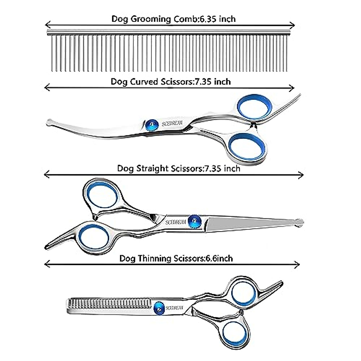 SCEDREAM Dog Grooming Scissors for Dogs with Safety Round Tips, 5 in 1 Dog Scissors for Grooming, Curved Dog Grooming Scissors,Professional Pet Grooming Shears Set for Dogs and Cats