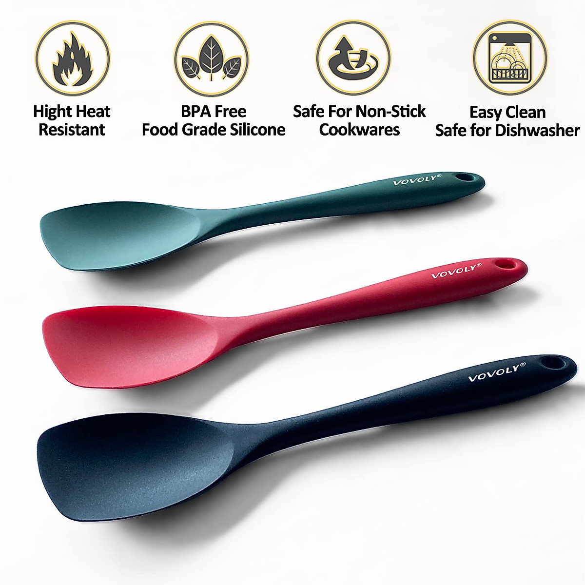 Upgrade Silicone Spatula Spoon Set,VOVOLY Heat Resistant Rubber Spoonula, Seamless Non-Stick Flexible Scrapers for Baking Mixing Tool,3 Pack,