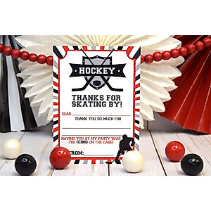 Kids Thank You Cards Black & Red Hockey Birthday Party Thank You Notes, Ten 4" x 5.5" Fill-In The Blank Cards with 10 White Envelopes by AmandaCreation