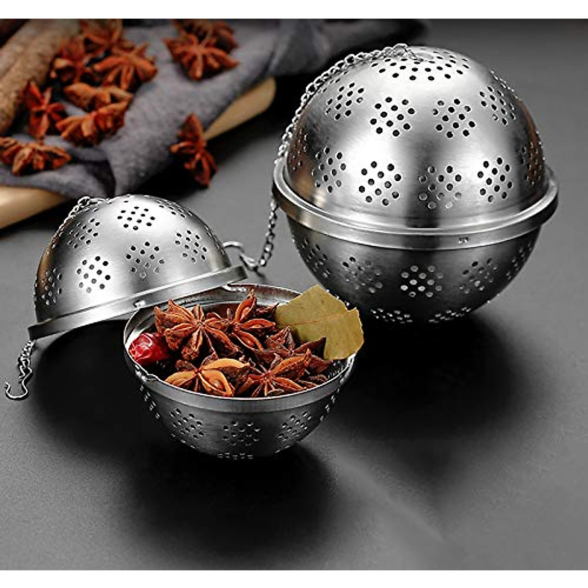 Spice Ball Extra Large For Cooking, Seasoning Ball, Spice Infuser, Tea Ball Filter, With Extended Chain Hook For Enhancing Soups, Stews, Cider, Wine, And Especially Brewing Large Quantities Of Tea