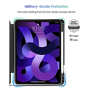 tomtoc Vertical Case for 2024 11 Inch iPad Air M2, 10.9 Inch iPad Air 5th/4th Gen, Protective iPad Case with iPad Pencil Holder, Magnetic Kickstand for 3 Use Modes