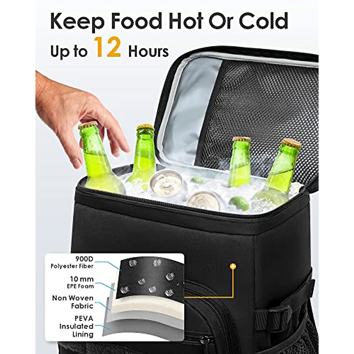 TACTICISM Backpack Cooler 38 Cans Tactical Lunch Backpack for Men Work - Molle Soft Cooler Backpack Insulated Waterproof Leak Proof - Camping Beach Kayaking Hiking Fishing Accessories - Black